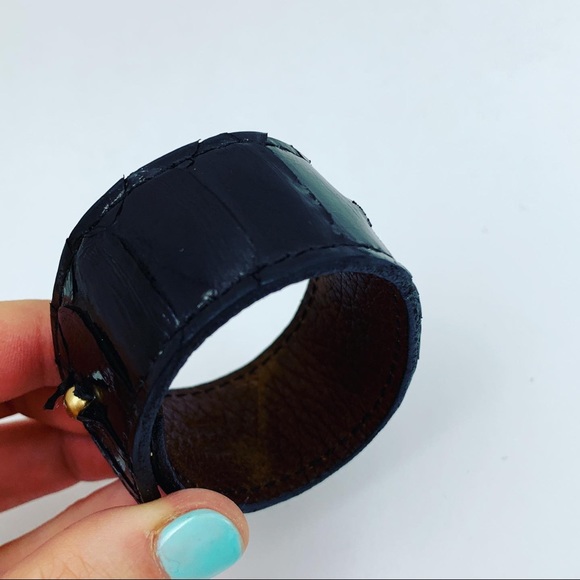 Shaw Hill | Jewelry | Auth Upcycled Vtg Gucci Hardwre Black Python Cuff | Poshmark